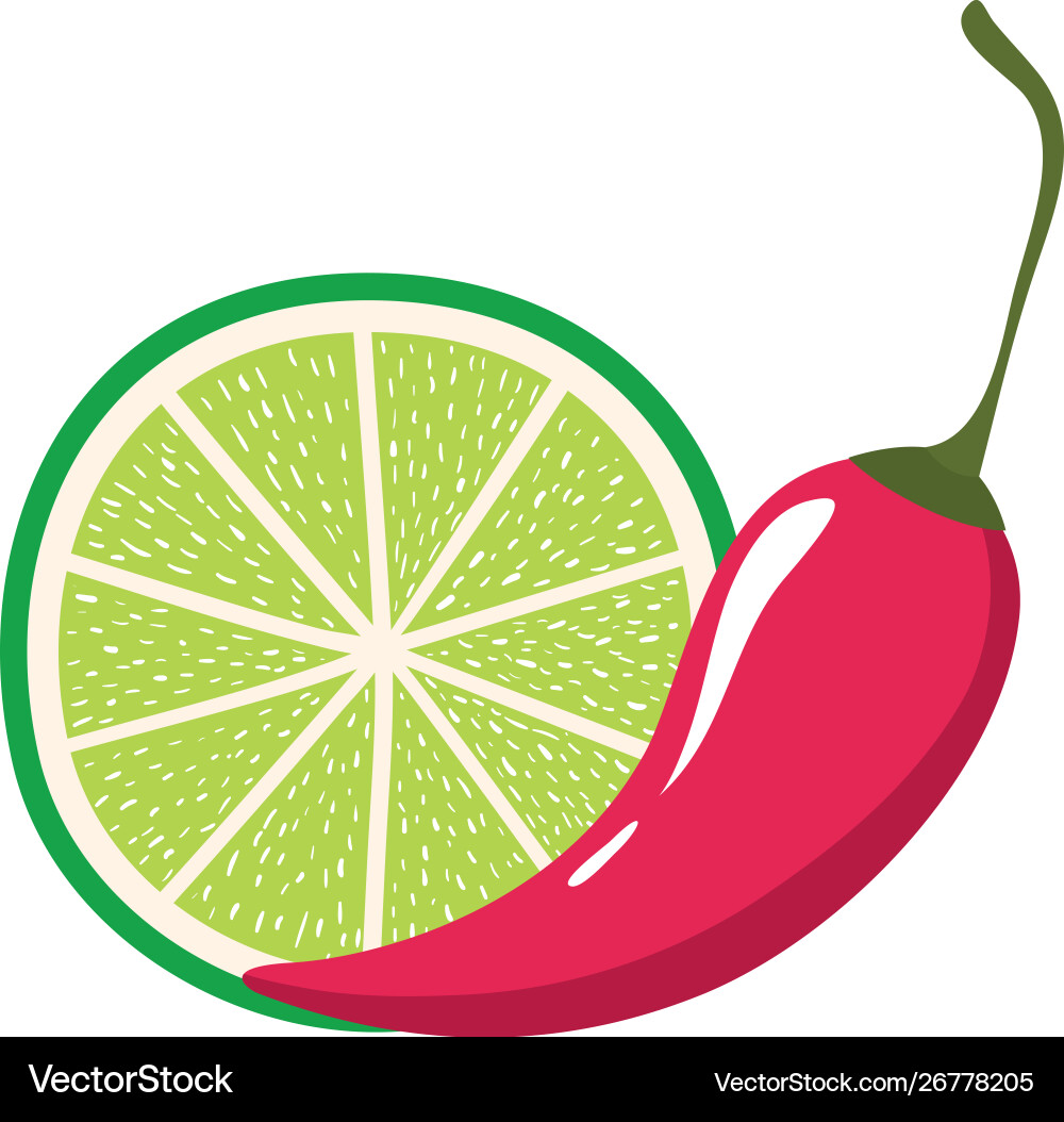 Slice lemon and peppers isolated icon Royalty Free Vector