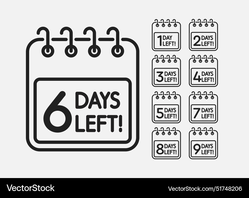 Countdown daily page calendar icon - 6 day left Vector Image