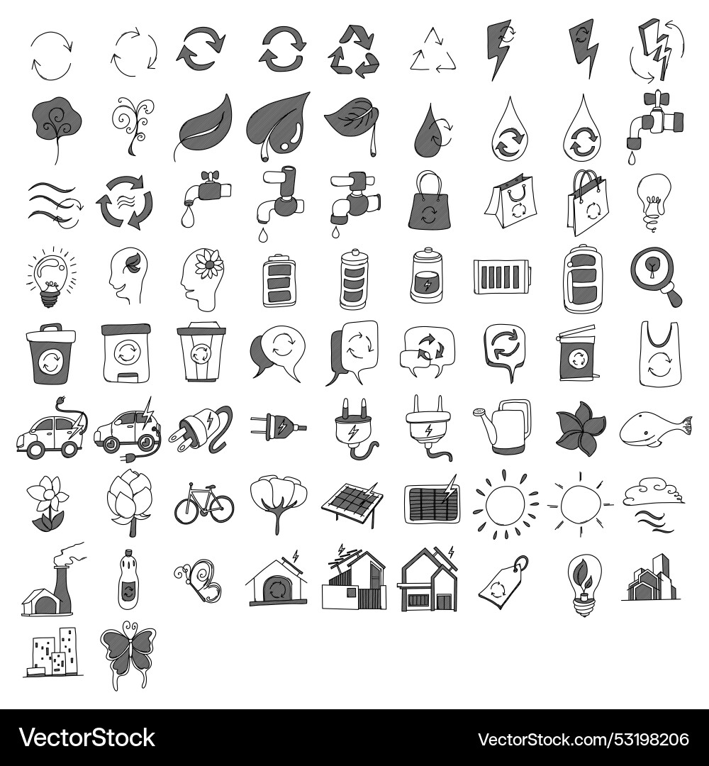 Ecology related doodle icon set drawing sketch Vector Image