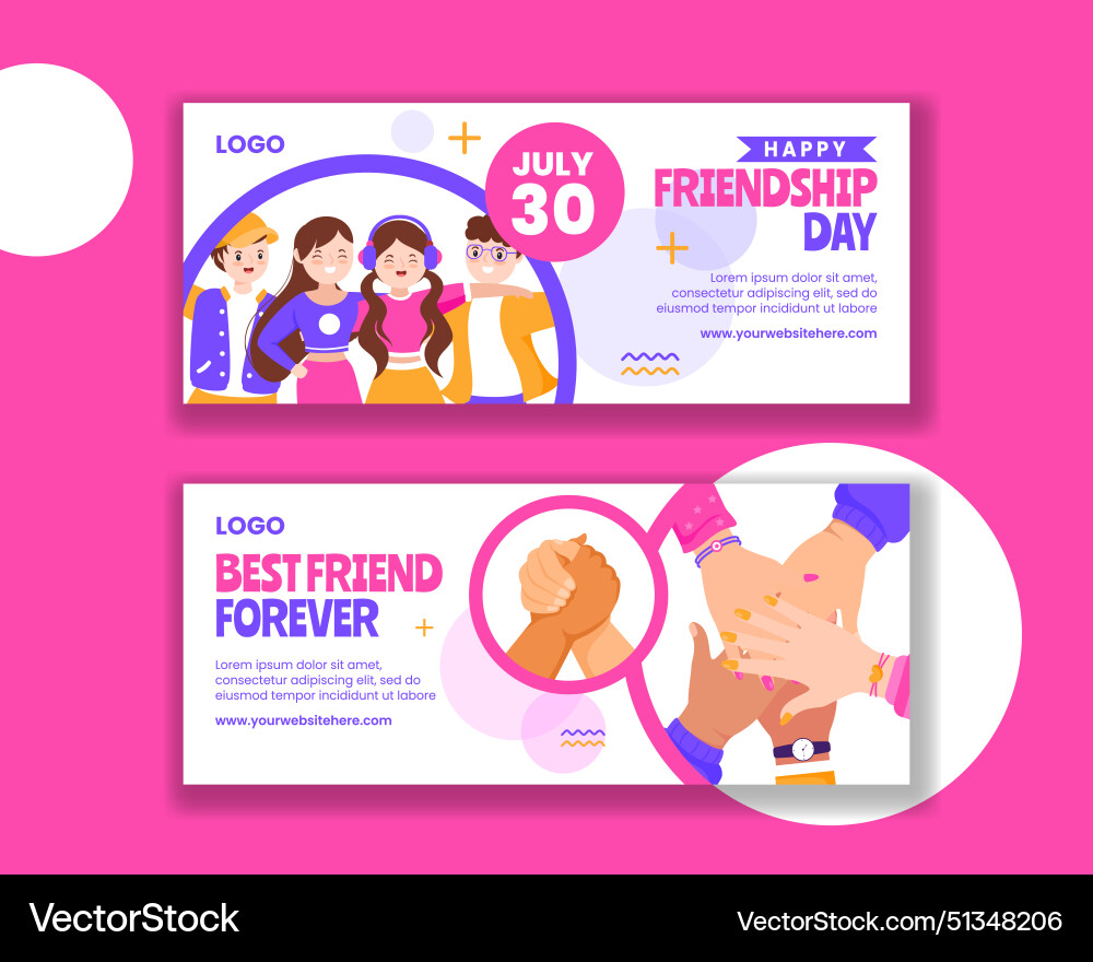 Friendship day horizontal banner flat cartoon Vector Image