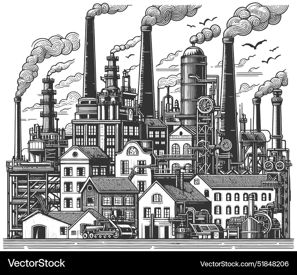 Industrial factory engraving Royalty Free Vector Image