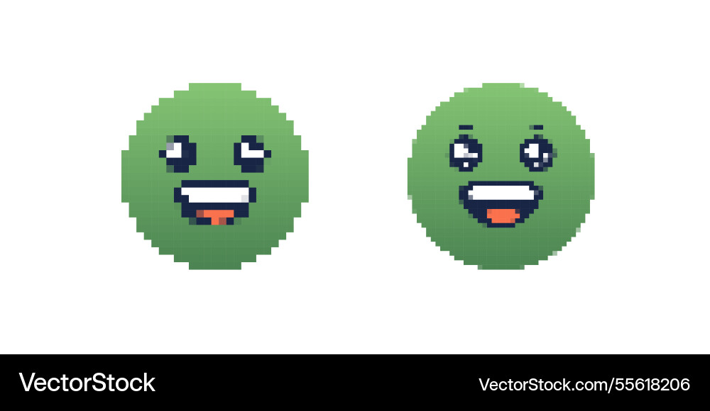 Pixel art green emojis mit hellen Ausdrücken Vektorbild