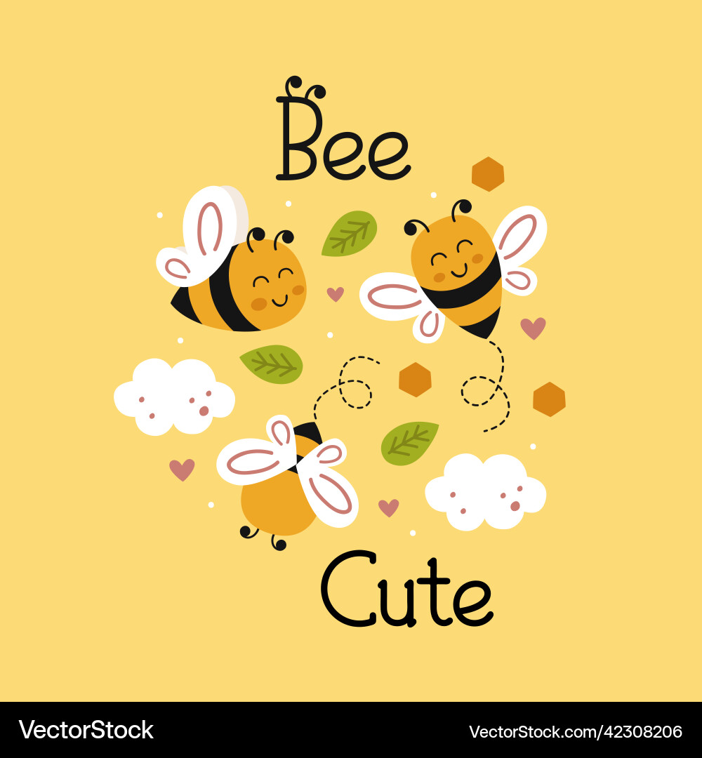Poster with cute little bees Royalty Free Vector Image