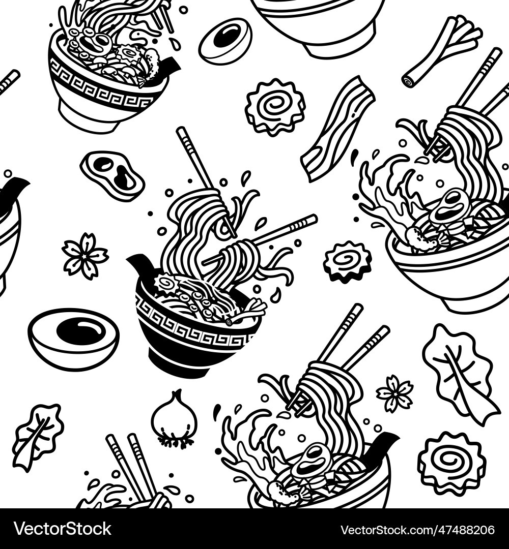 Seamless pattern of ramen and ingredient Vector Image