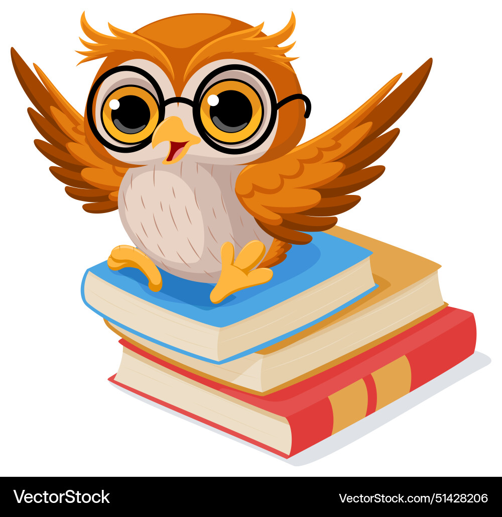 Wise owl cartoon sitting on stack of book Vector Image