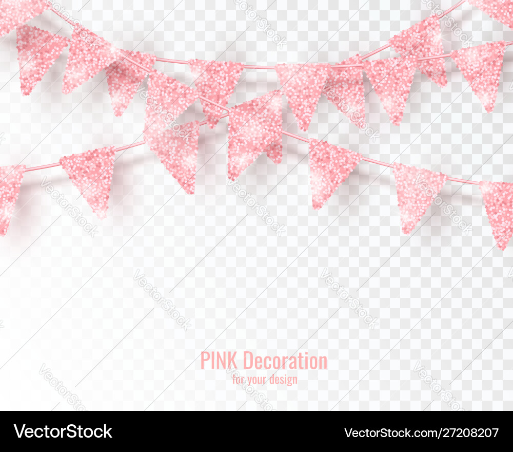 Glitter pink party flags decoration with confetti Vector Image