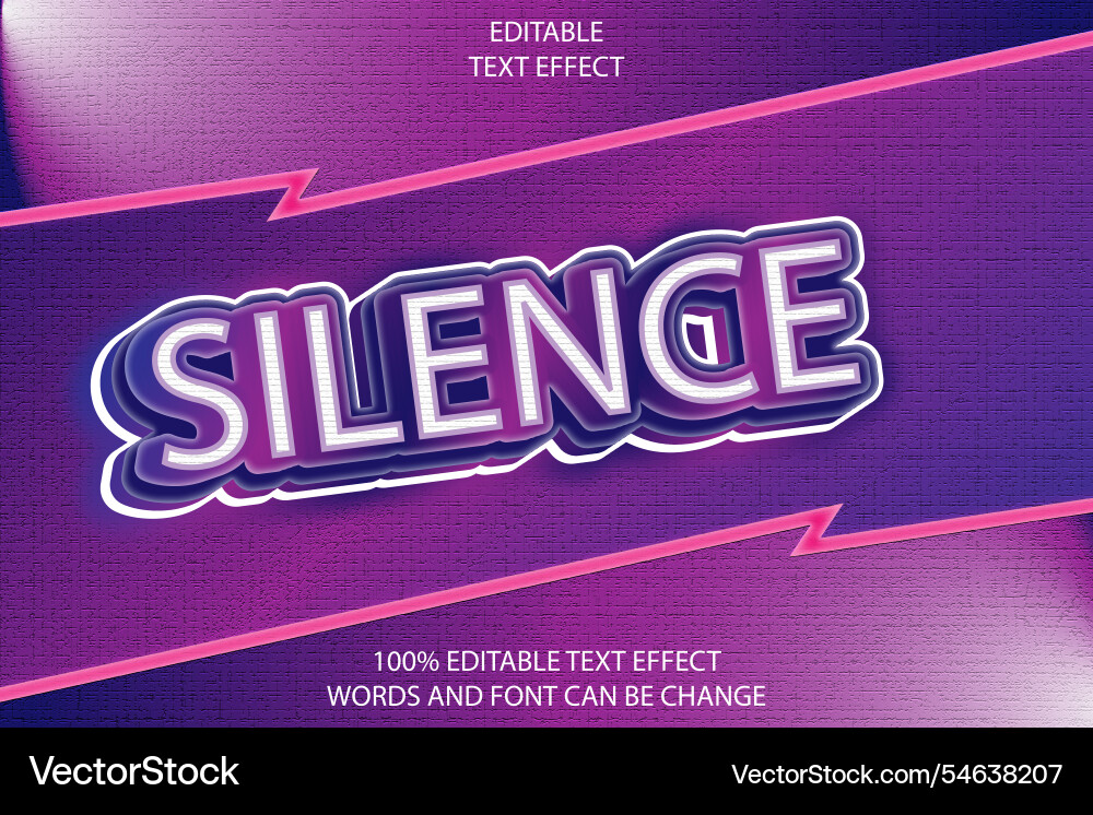 Silence editable text effect 3d emboss modern Vector Image