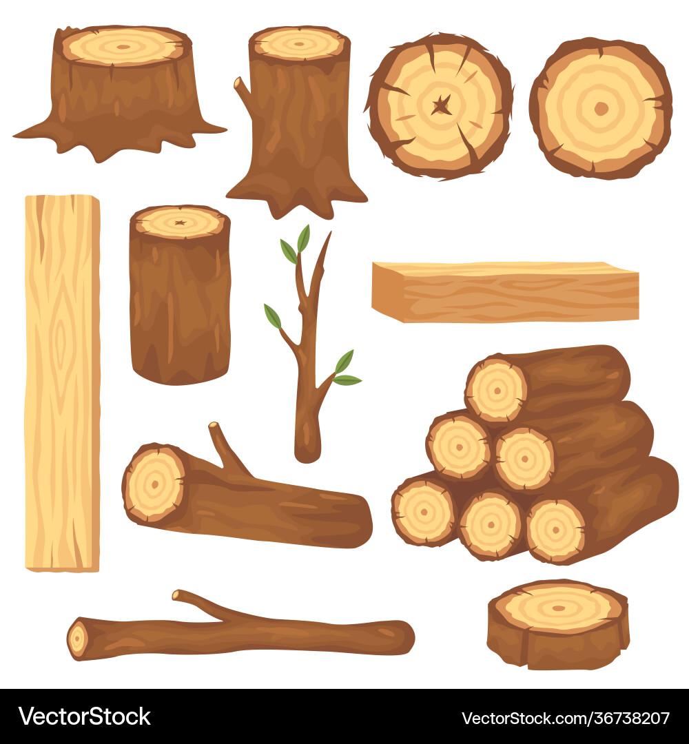 Variety wood logs and trunks Royalty Free Vector Image