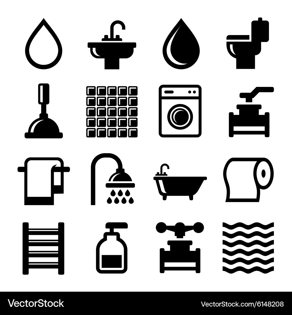 Bathroom and water icons set Royalty Free Vector Image