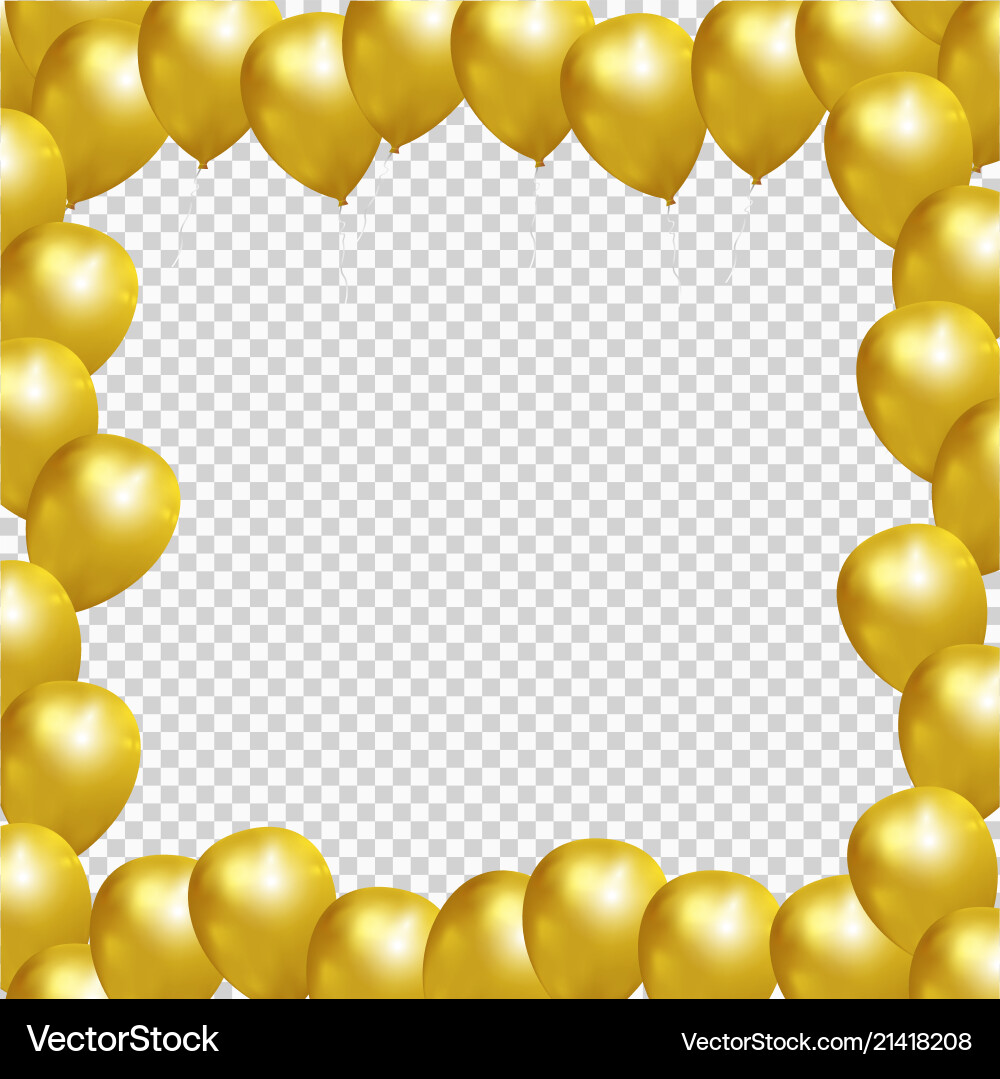 Festive frame with gold balloons on transparent Vector Image