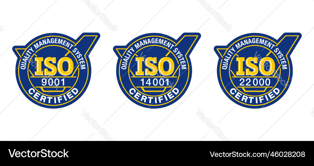 Iso standard certified pictograms set Royalty Free Vector