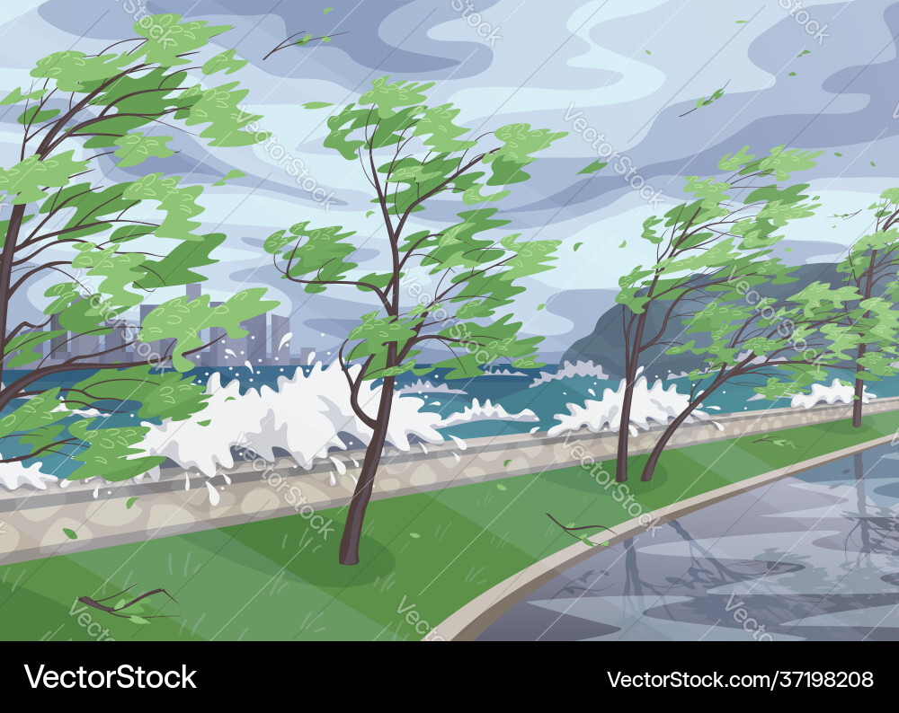 Landscape with stormy wind on coast Royalty Free Vector