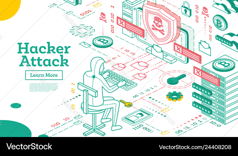 Outline hacker attack isometric cyber security Vector Image