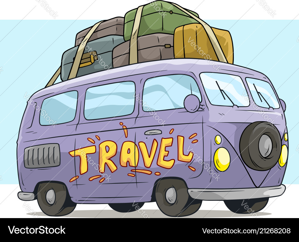 Retro Violet Van with Luggage Royalty Free Vector Image