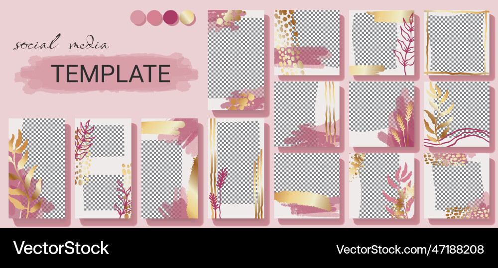 Social media template instagram post frames gold Vector Image