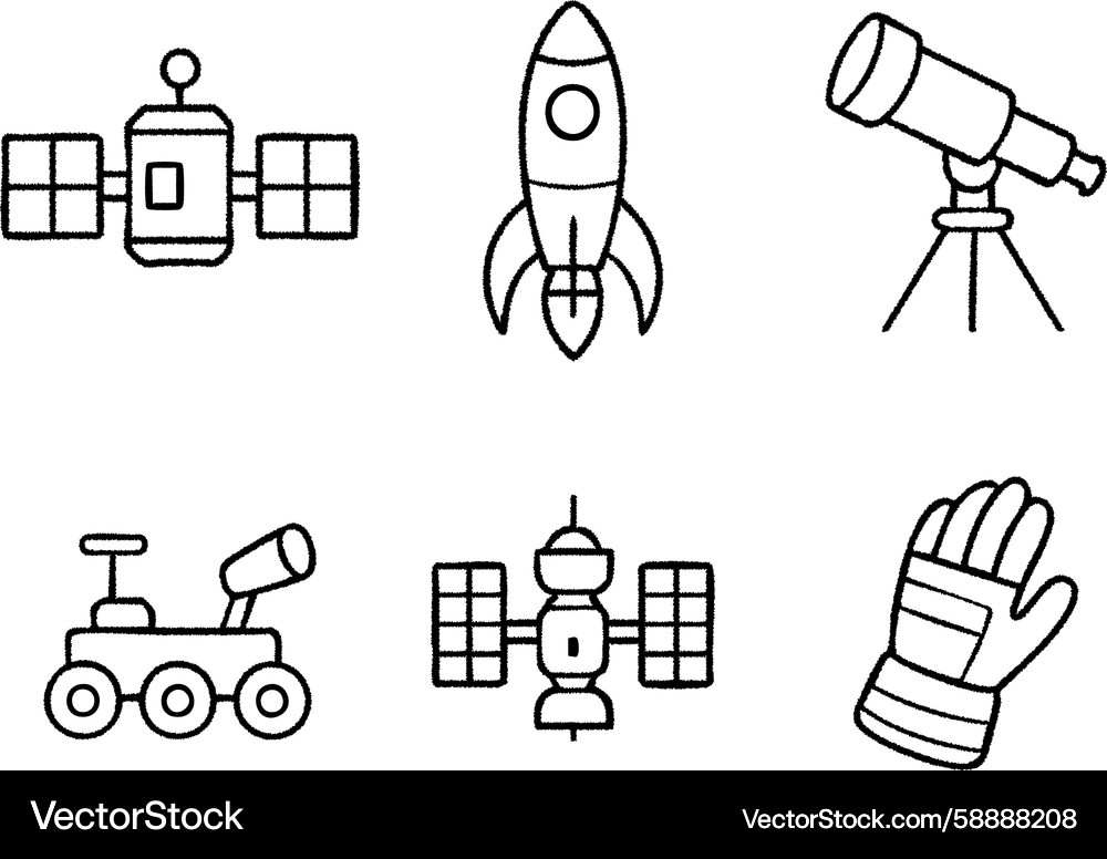 Space exploration icons satellite rocket Vector Image