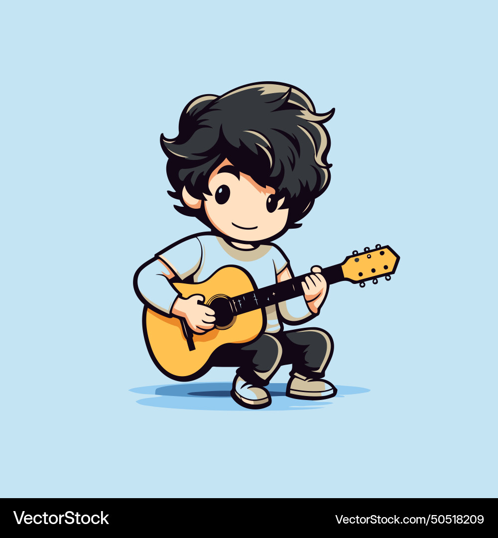 Cartoon boy playing guitar Royalty Free Vector Image