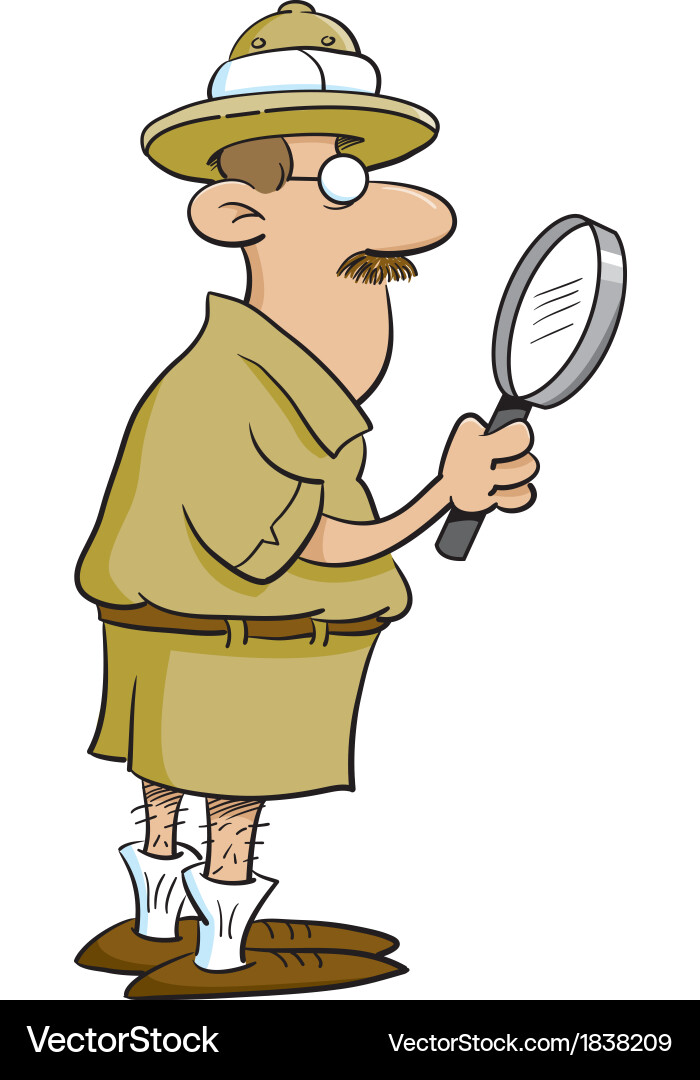 Cartoon explorer holding a magnifying glass Vector Image