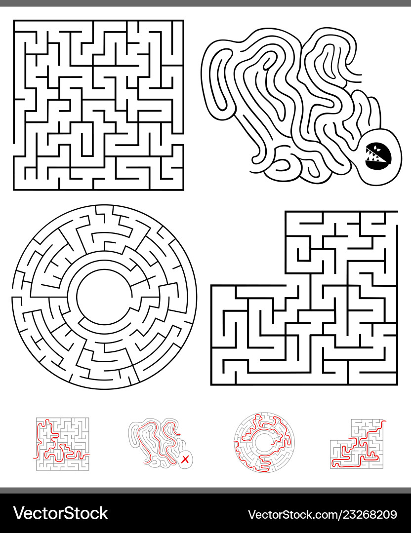 Maze leisure game graphics set with answers Vector Image