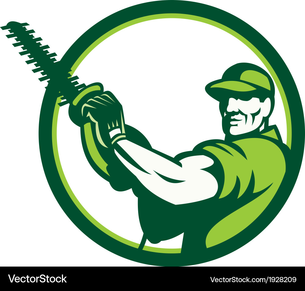 Tree surgeon holding hedge trimmer retro Vector Image