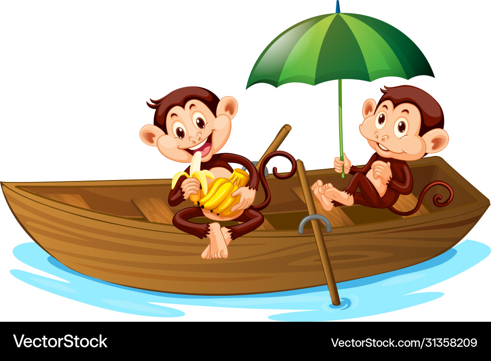 Two monkeys rowing a boat on white background Vector Image