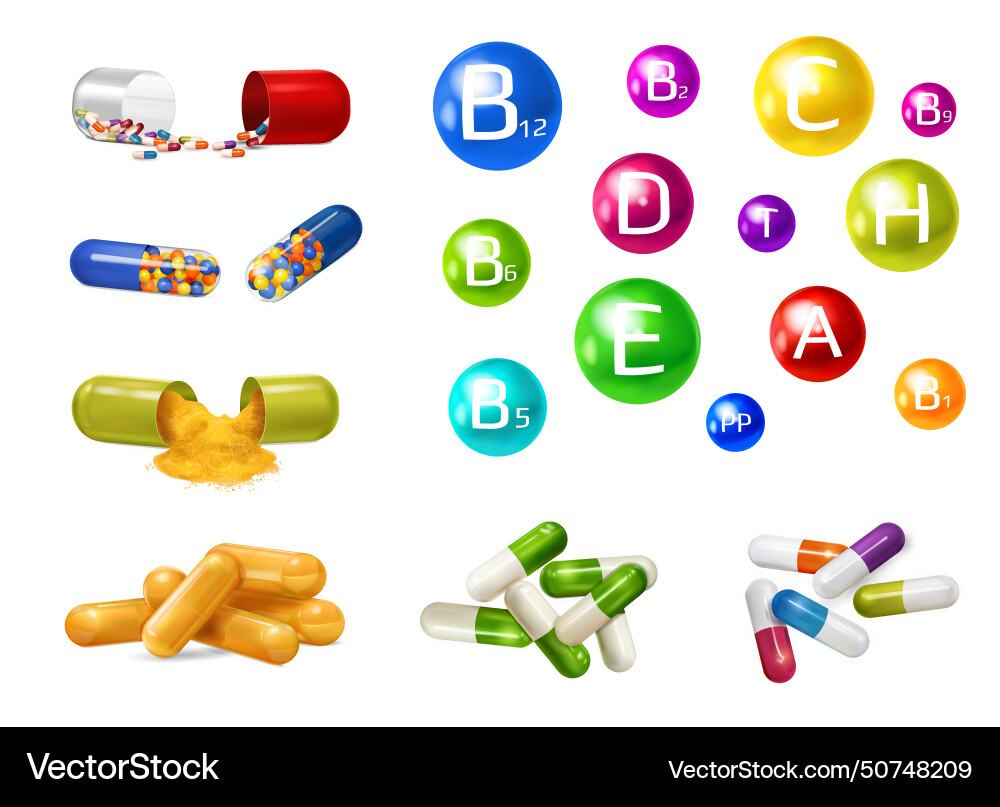 Vitamins supplements realistic transparent Vector Image