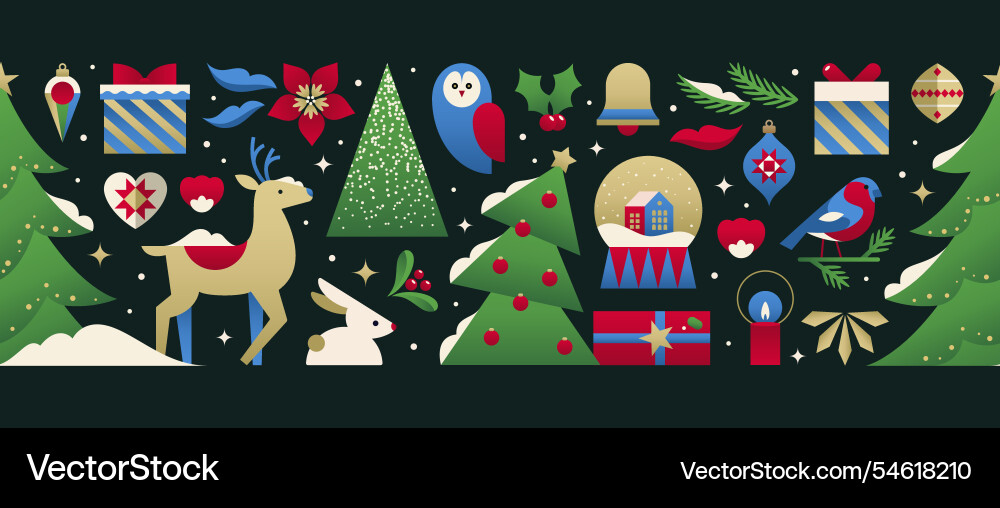 A festive seamless border with trees gifts Vector Image