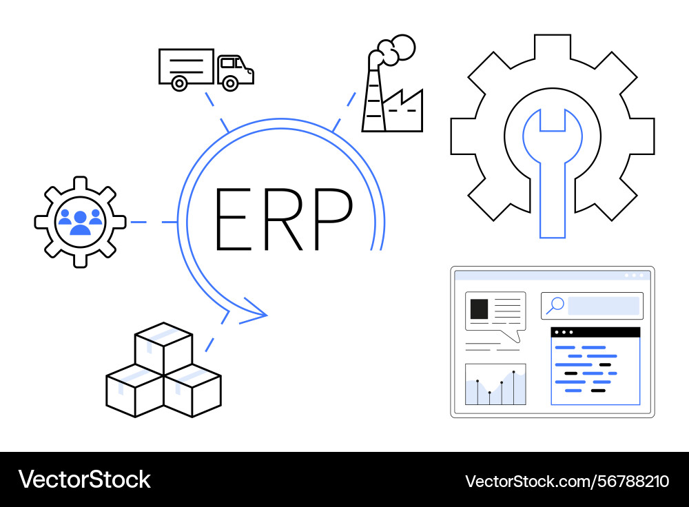 Erp system with industry icons representing Vector Image