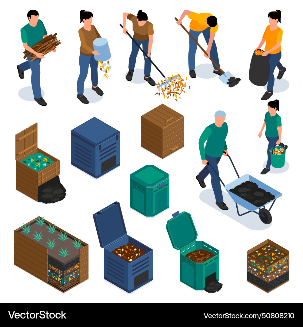 Garden composting isometric set Royalty Free Vector Image