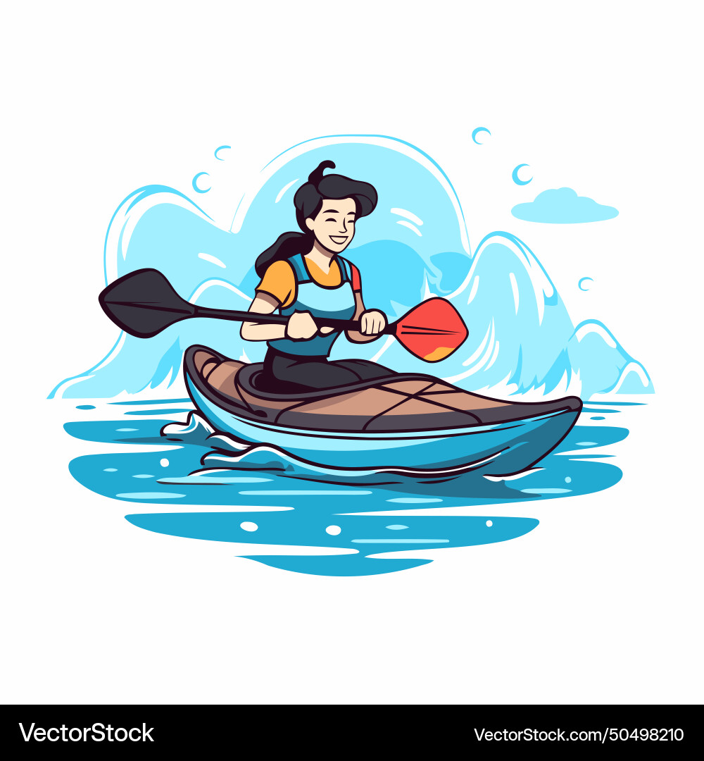Kayaking on the sea in a flat style Royalty Free Vector