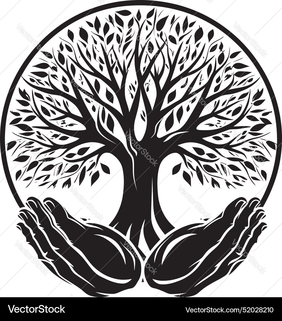 Leafy hands logo badge natures grasp black design Vector Image