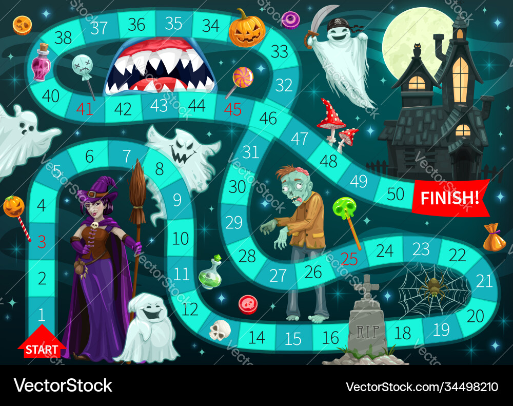Start to finish halloween board game template Vector Image