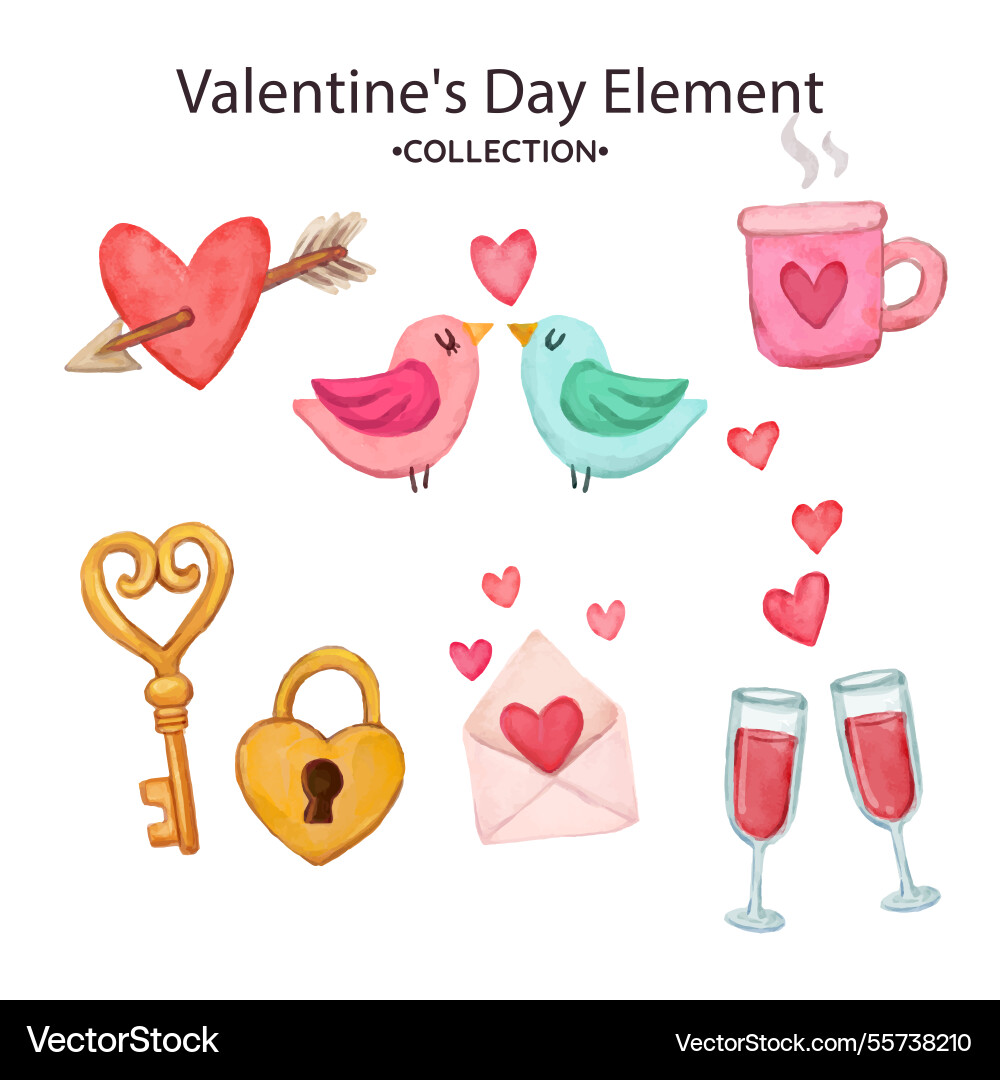 Watercolor valentines day element collection Vector Image