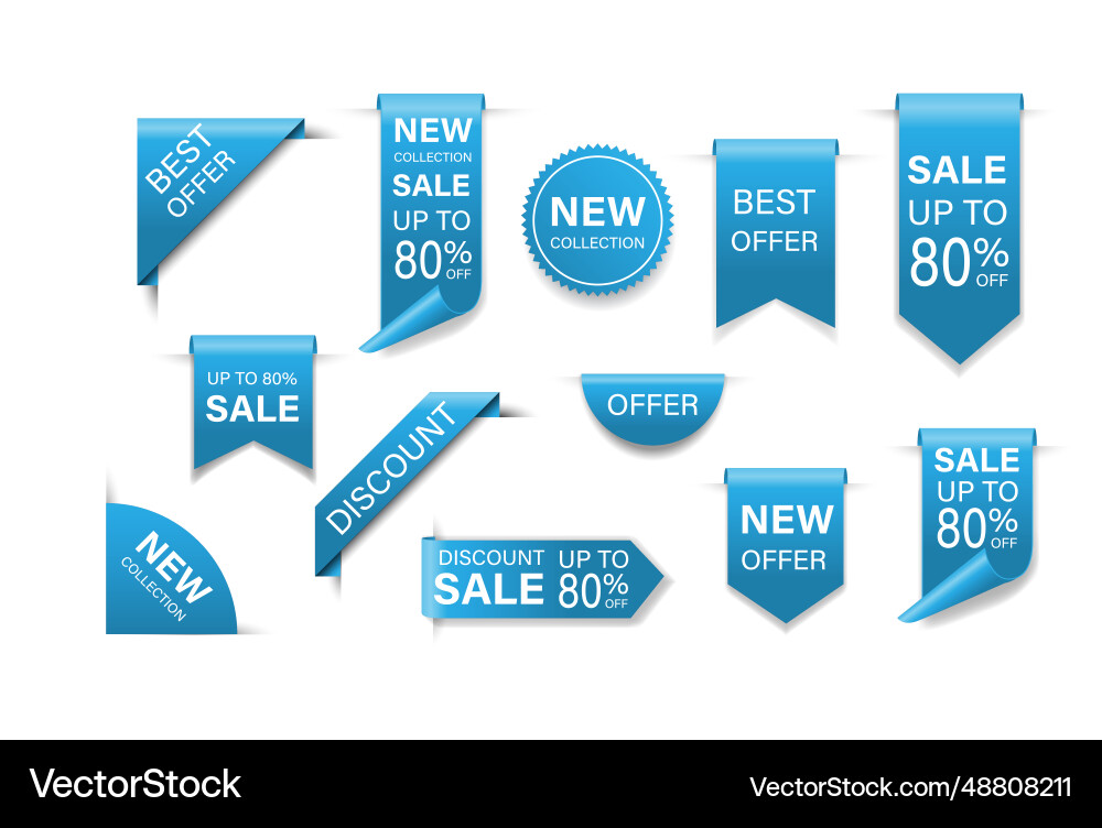 Blue Sale Tags & Ribbons - Collection Vector Image