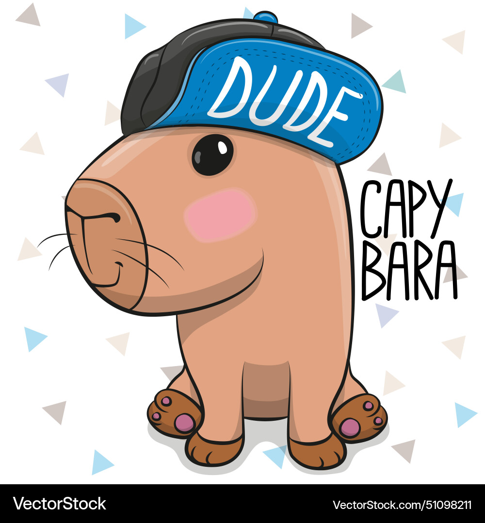 Capybara with cap on a white background Royalty Free Vector
