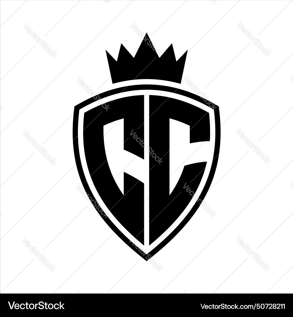 Cc letter monogram shield and crown outline shape Vector Image