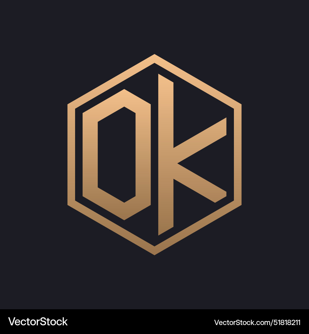 Elegant hexagon letter ok logo design initial Vector Image