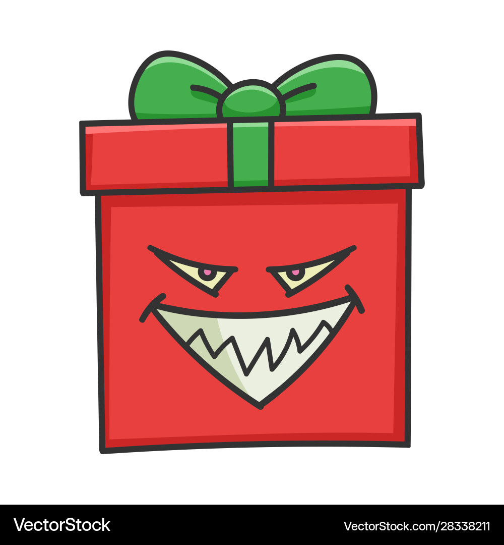 Evil grin present christmas gift box cartoon Vector Image