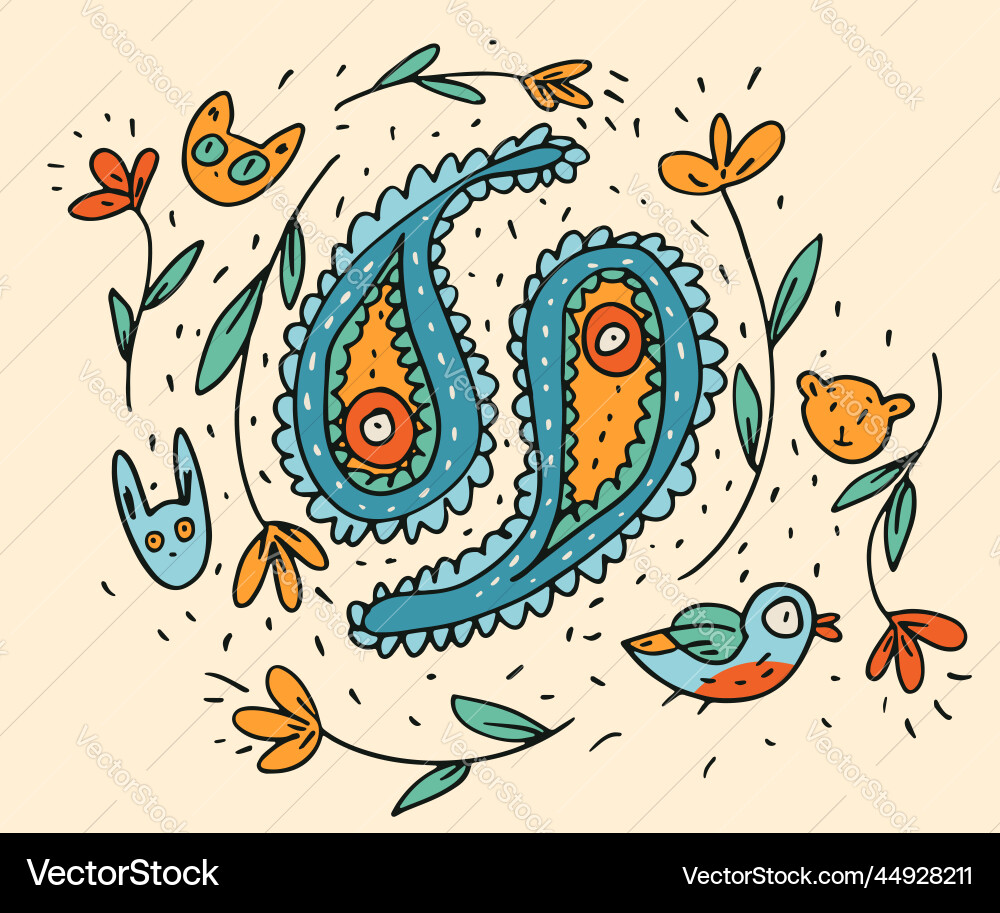 Floral with cute animals Royalty Free Vector Image