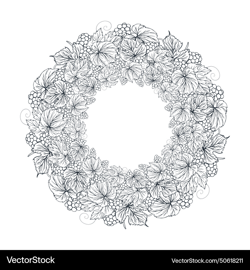 Round black frame bunches of grapes Royalty Free Vector Round black frame bunches of grapes Royalty Free Vector