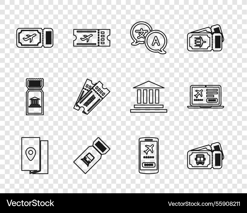 Set line cover book travel guide bus ticket Vector Image