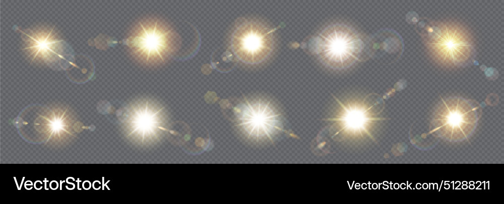 Sunlight glare effects realistic set Royalty Free Vector