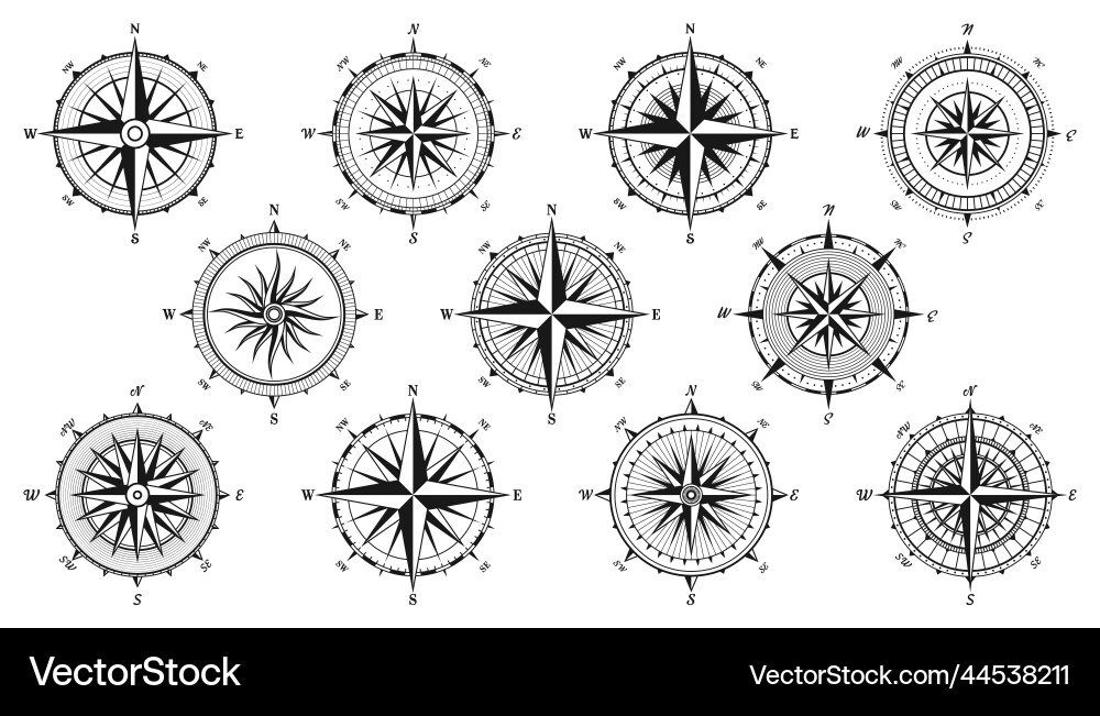 Vintage marine wind rose nautical chart Royalty Free Vector