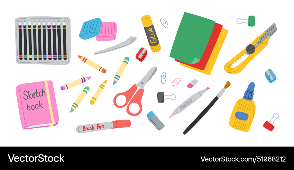 Art crafting items set with scissors Royalty Free Vector