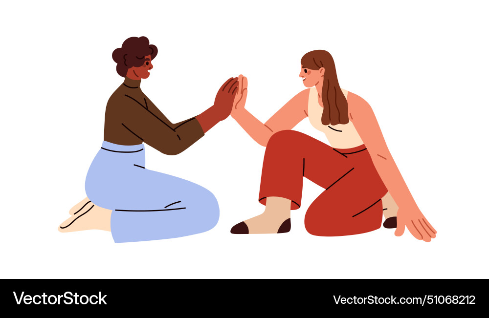Happy young women giving high five gesturing Vector Image