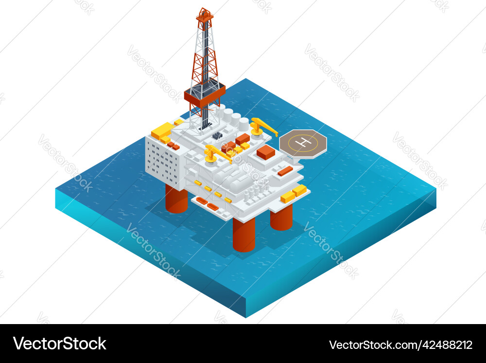Isometric large offshore oil rig drilling platform