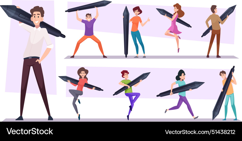 People with stylus abstract cartoon characters Vector Image