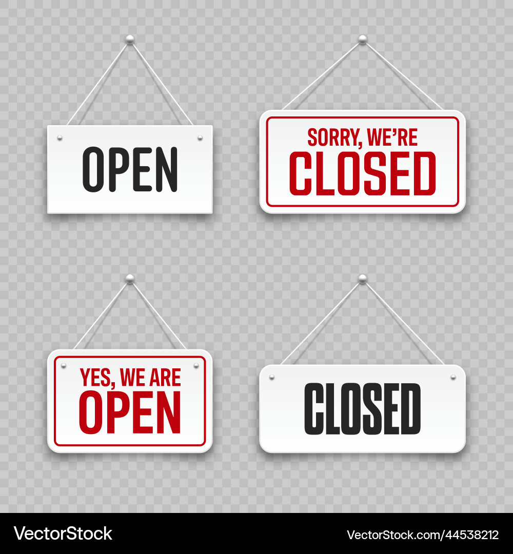 Realistic open or closed hanging signboards Vector Image