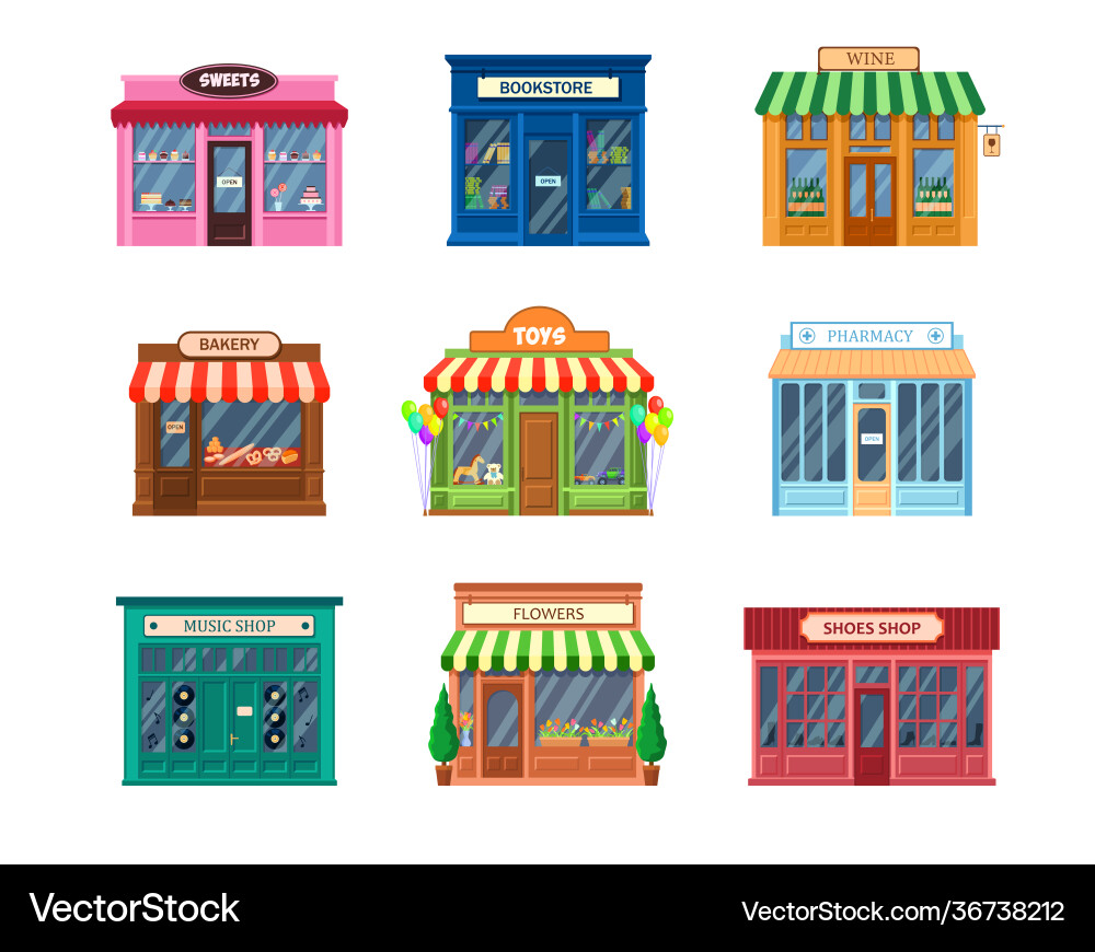 Various storefronts set Royalty Free Vector Image