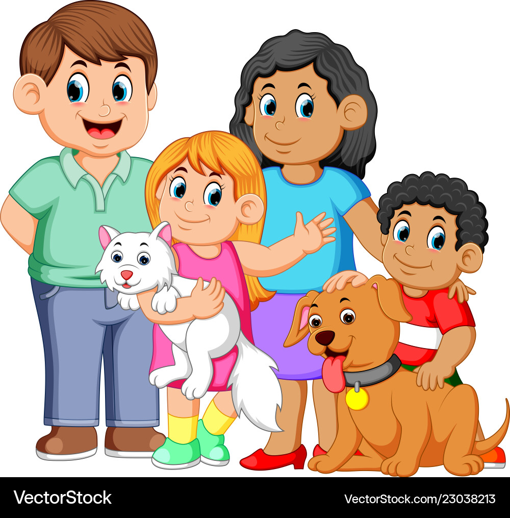 Big family with pets Royalty Free Vector Image